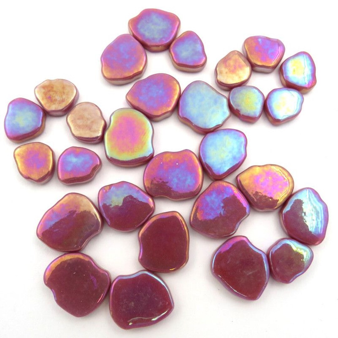 25 Tiles Iridescent Raspberry Purple Sakura Petal Flower Shapes Glass ...