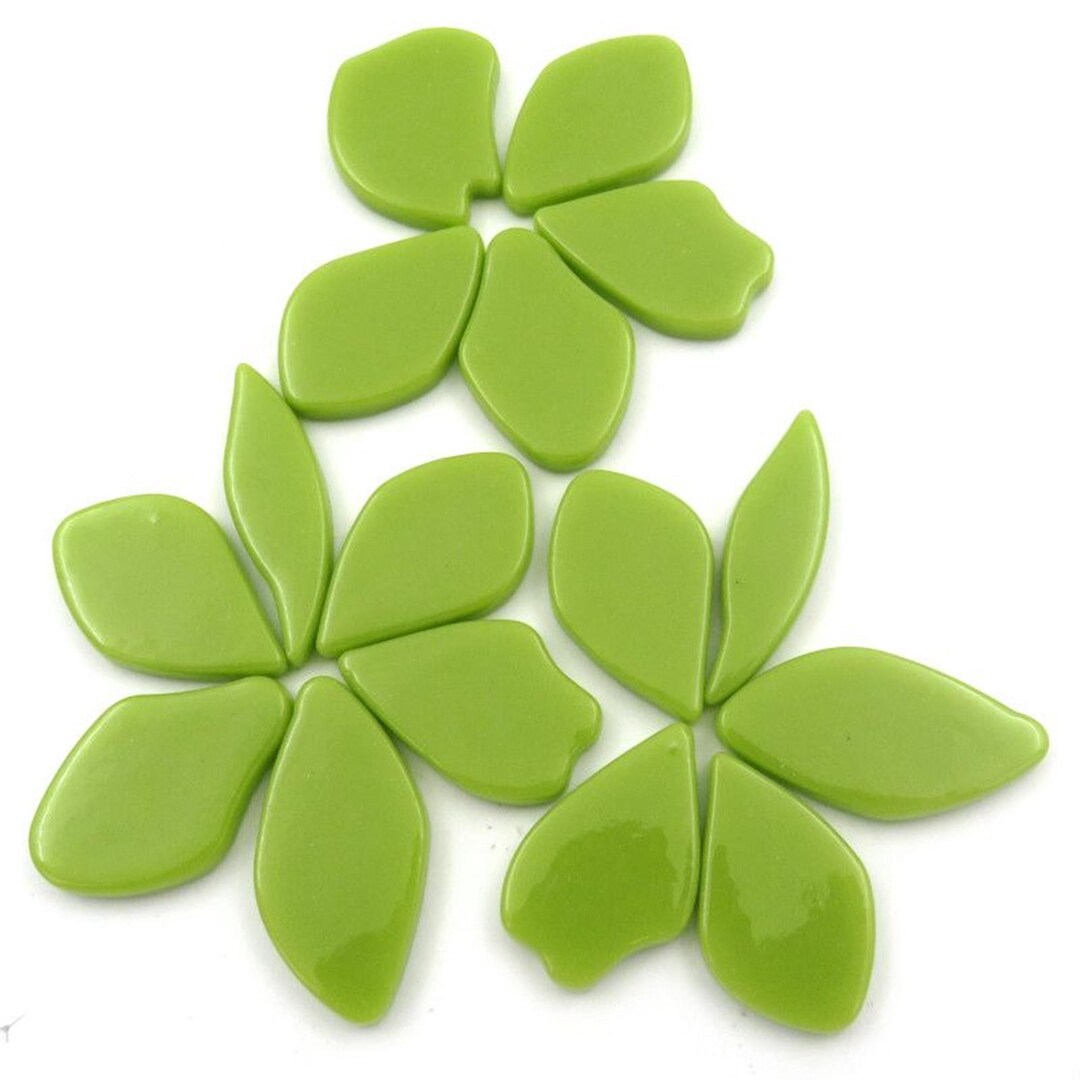 20 Lime Green Leaves Petal Flower Shapes Glass Mosaic Tile Pieces - 25 ...