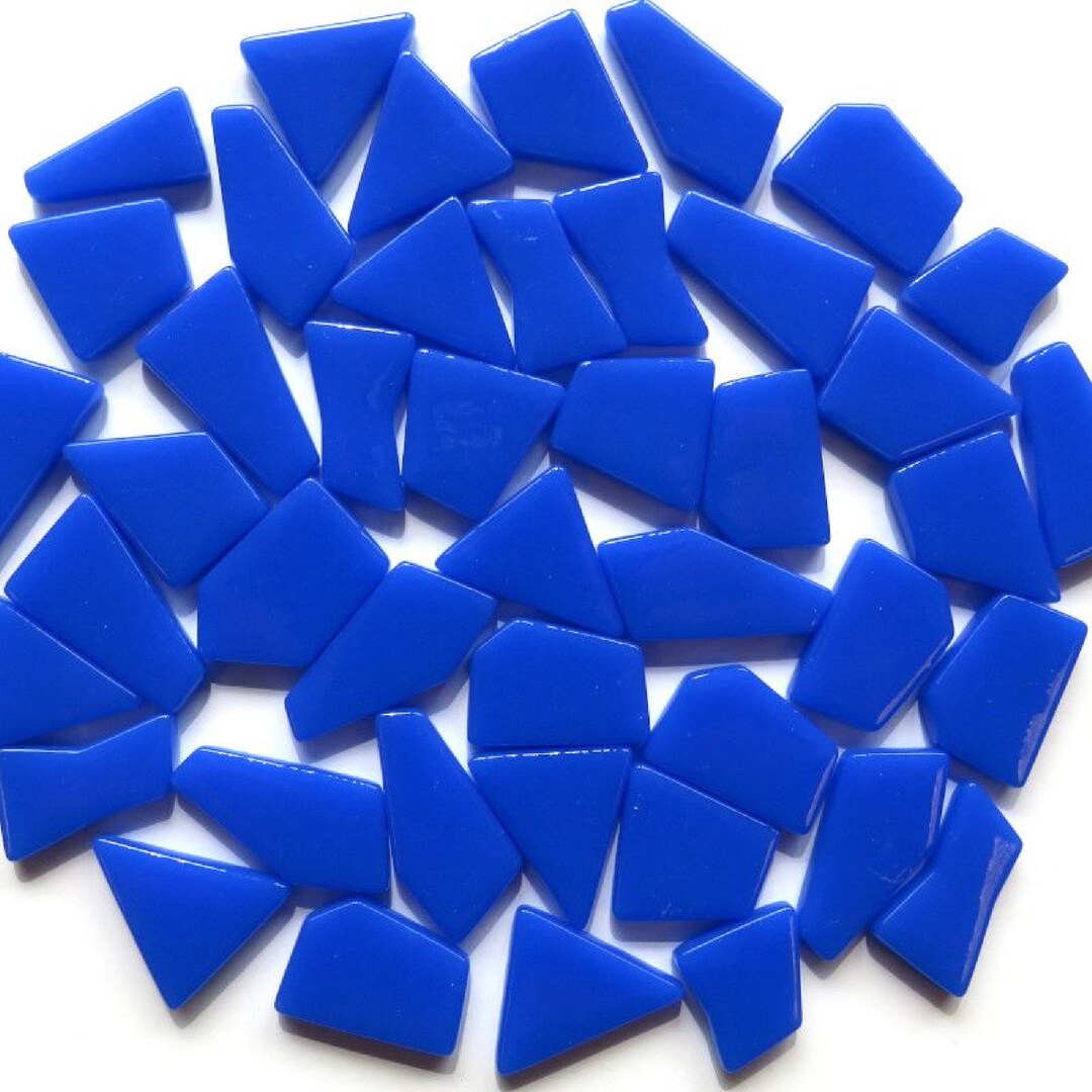 Bright Blue Odd Cut Shaped Glass Mosaic Tile Pieces - 25 Tiles - Mixed ...