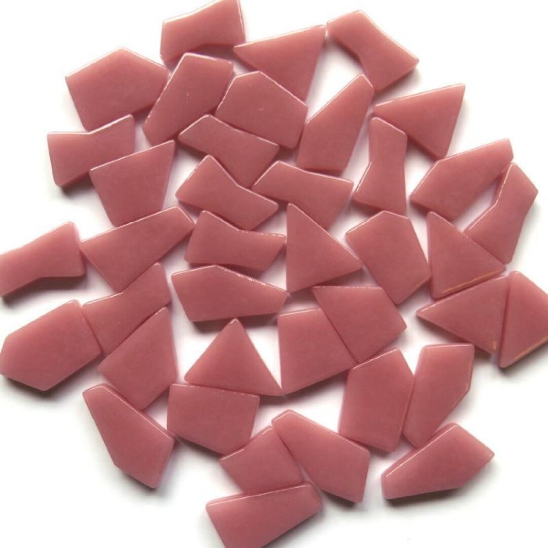 Rose Pink Odd Cut Shaped Glass Mosaic Tile Pieces 25 Tiles Mixed Sizes ...