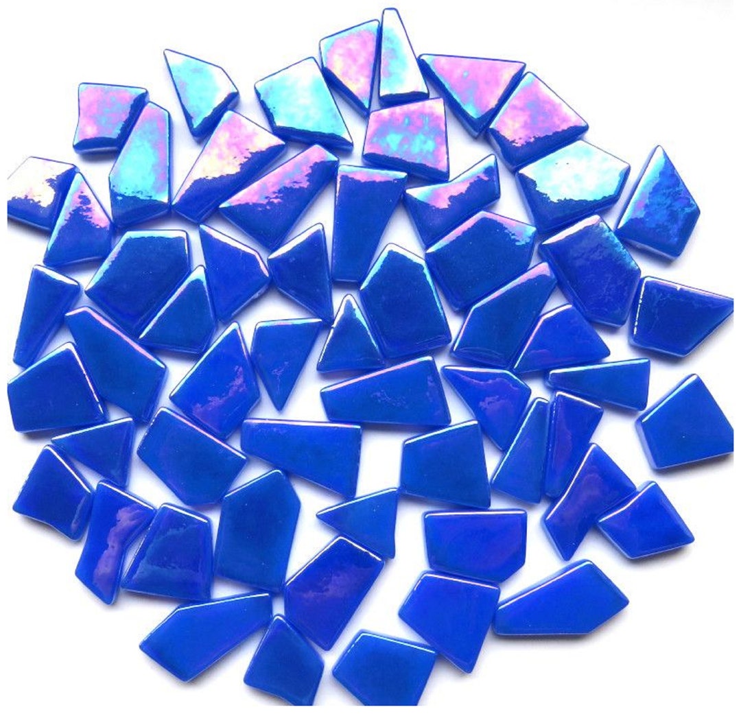 Iridescent Bright Blue Odd Cut Shaped Glass Mosaic Tile Pieces - 25 ...