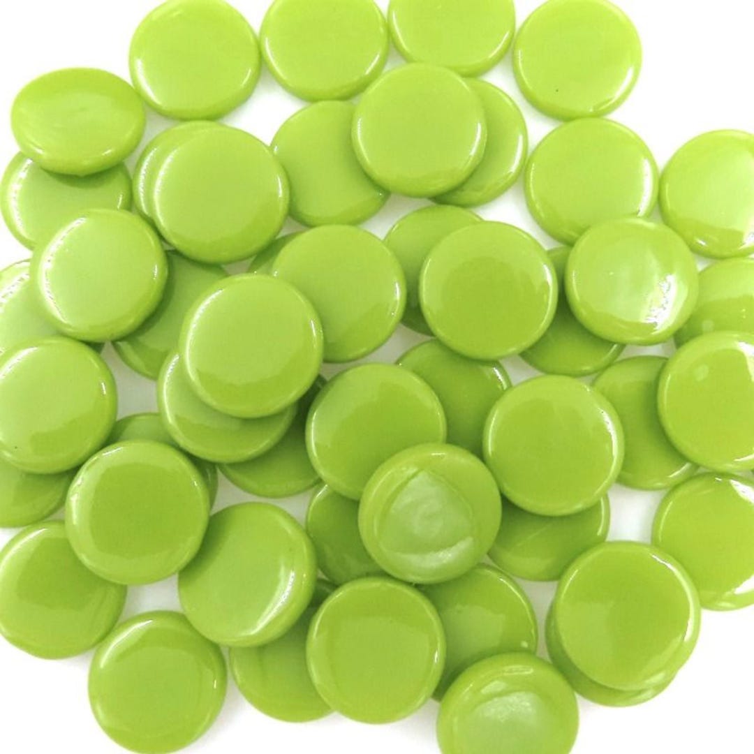 Acid Green 18 Mm Recycled Glossy Round Glass Mosaic Tile Pieces - 25 ...