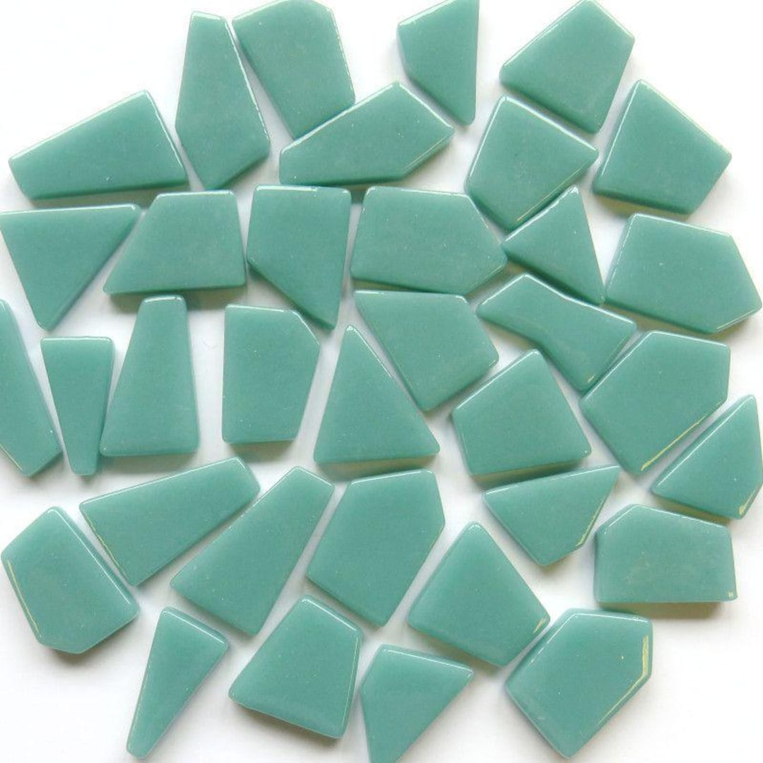 25 Tiles Light Teal Jigsaw Odd Cut Shaped Glass Mosaic Tile Pieces ...
