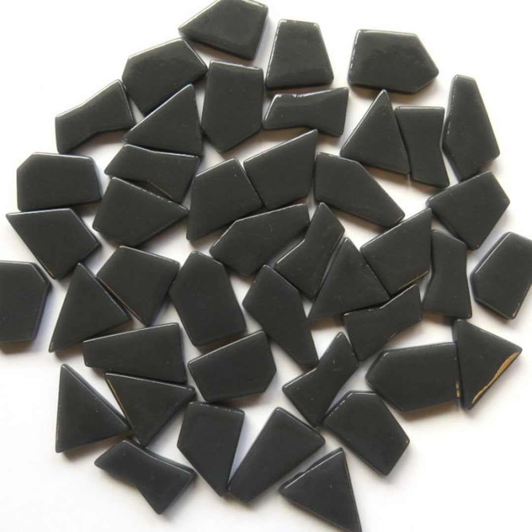 25 Tiles Charcoal Gray Jigsaw Odd Cut Shaped Glass Mosaic Tile Pieces ...