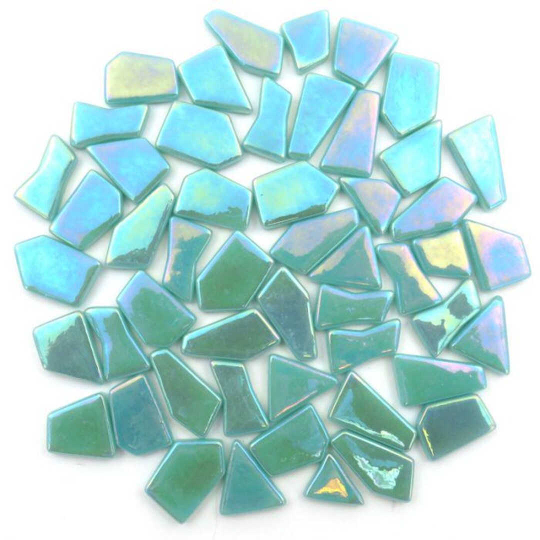 Iridescent Light Teal Odd Cut Shaped Glass Mosaic Tile Pieces - 25 ...