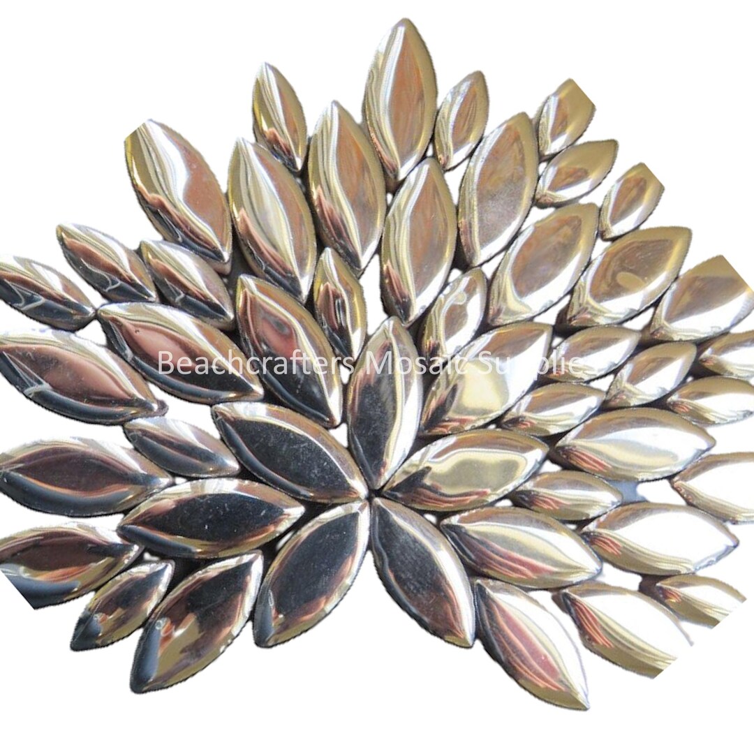 Silver Metallic Ceramic Petals - 50 Tiles - Mixed Sizes - Mosaic Tile ...