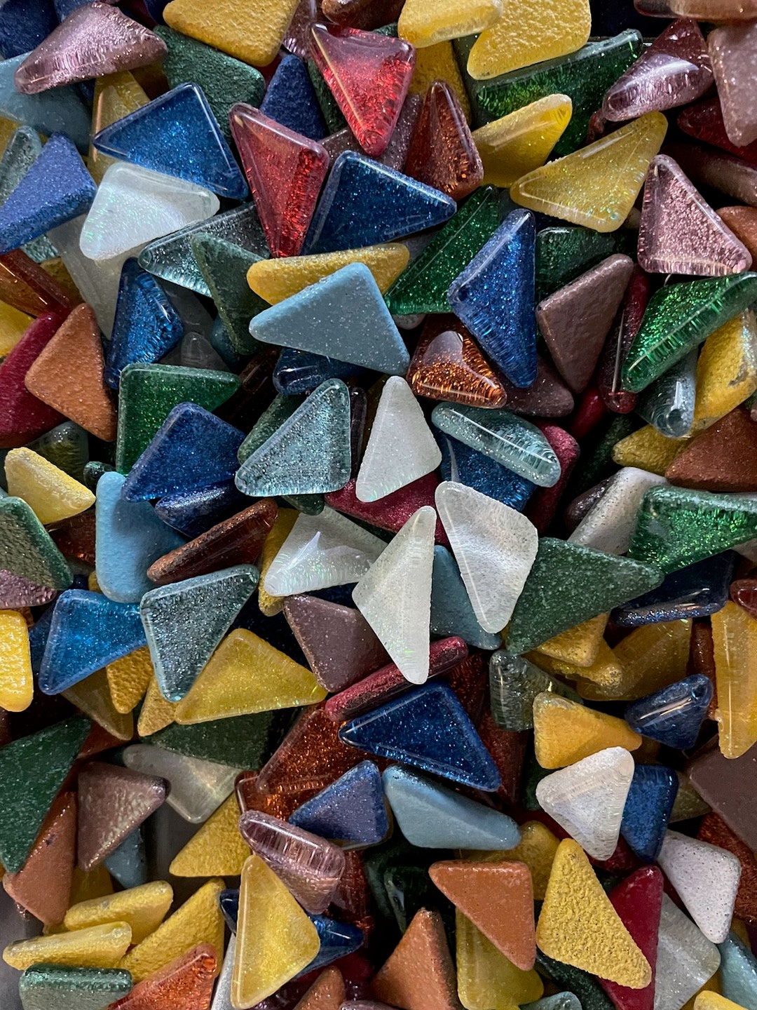 50 Glitter Triangles Mix Colors Glass Mosaic Tile Pieces - 1/4"-3/4 ...