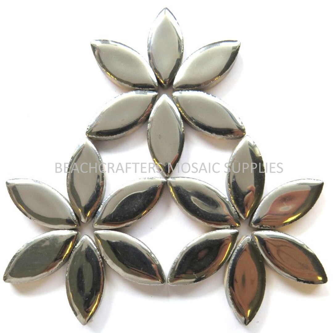 Silver Metallic Ceramic Petals Ellipse Mosaic Tile Pieces - 25 Tiles ...