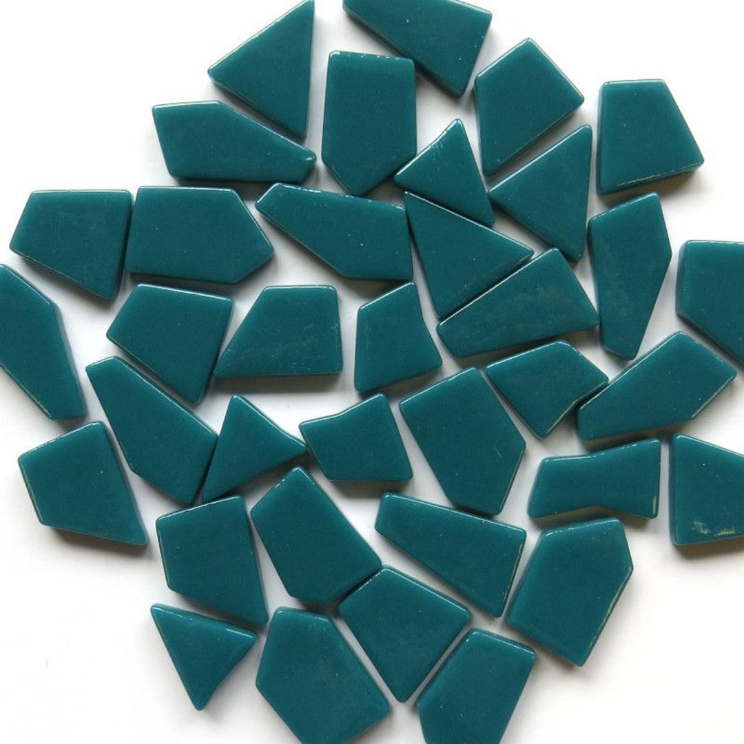 25 Tiles Dark Teal Jigsaw Odd Cut Shaped Glass Mosaic Tile Pieces ...