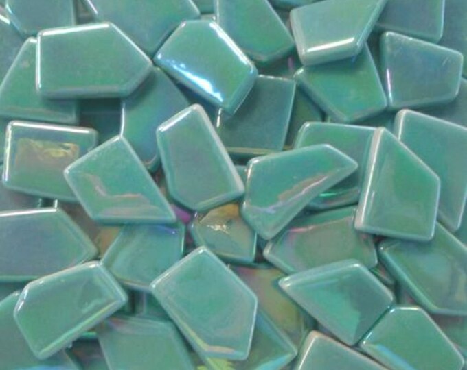 Iridescent Aqua Odd Cut Shaped Glass Mosaic Tile Pieces 25 Tiles Mixed ...