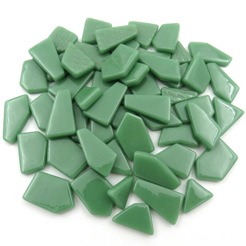 Meadow Green Odd Cut Shaped Glass Mosaic Tile Pieces - 25 Tiles - Mixed ...