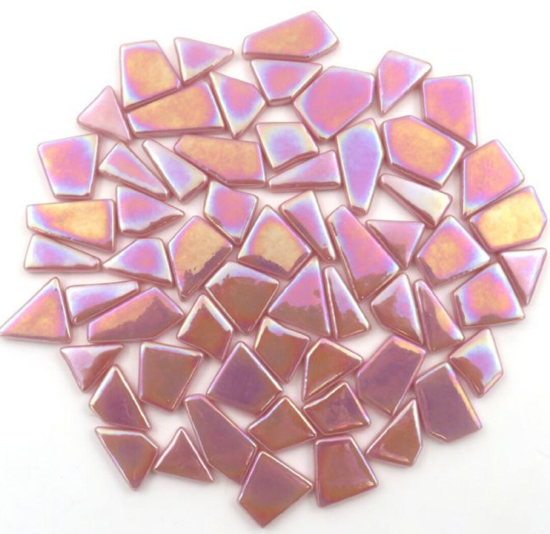 Iridescent Rose Pink Odd Cut Shaped Glass Mosaic Tile Pieces - 25 Tiles ...