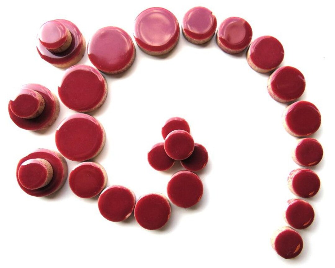 Merlot Maroon Round Ceramic Mosaic Tile Pieces - 25 Tiles - Mixed Sizes ...