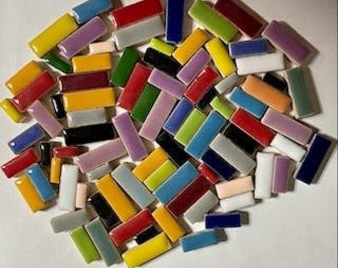 100 Tiles Ceramic Rectangle Mosaic Tile Pieces Mixed Colors Mixed Sizes ...
