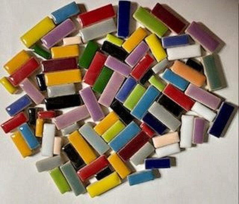 Ceramic Rectangle Mosaic Tile Pieces - 100 Tiles - Mixed Colors - Mixed ...