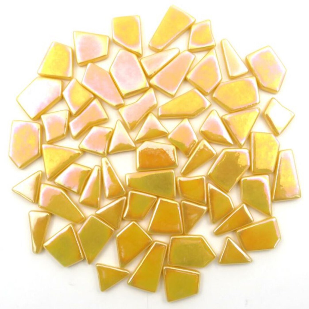 Iridescent Yellow Odd Cut Shaped Glass Mosaic Tile Pieces - 25 Tiles ...