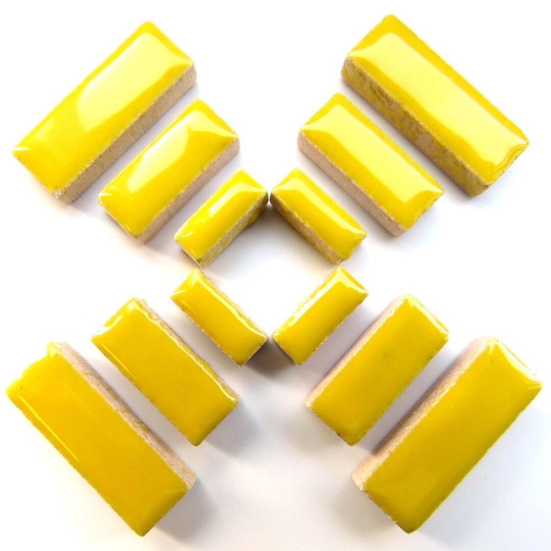 50 Tiles Citrus Yellow Ceramic Rectangles Mosaic Tile Pieces - Mixed ...