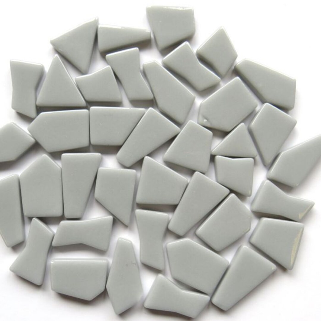 25 Tiles Light Gray Jigsaw Odd Cut Shaped Glass Mosaic Tile Pieces ...