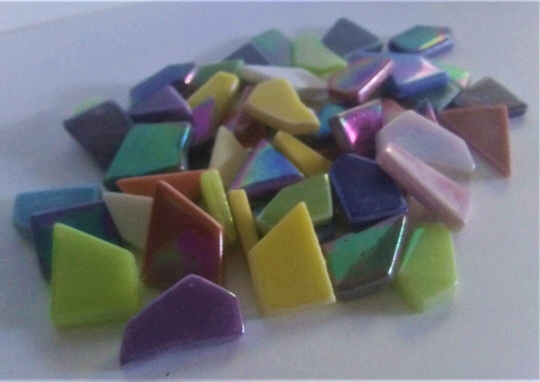 50 Tiles Iridescent Jigsaw Odd Cut Shapes Glass Mosaic Tile Pieces ...