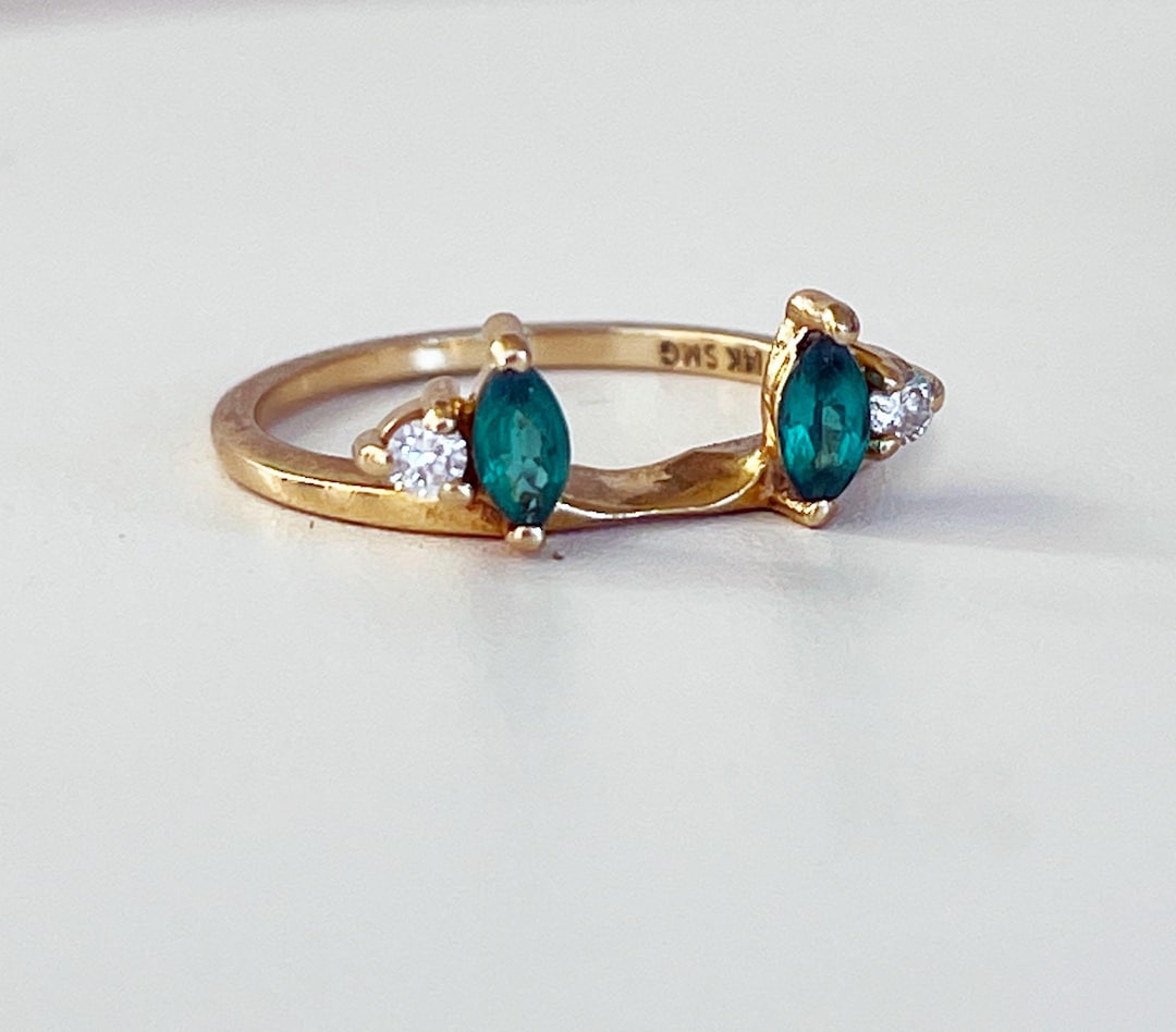 Emerald and Diamond Ring Enhancer | 14k Solid Gold | Marquise Emeralds ...