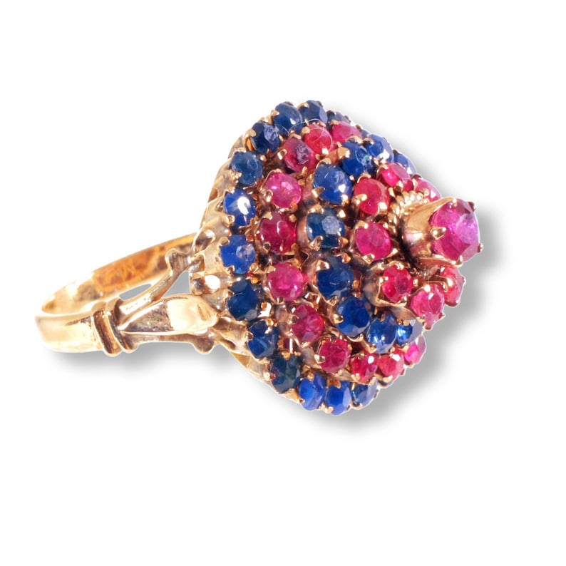Thai Princess Harem Ring 18k Yellow Gold Ruby and Sapphire Solid Gold ...