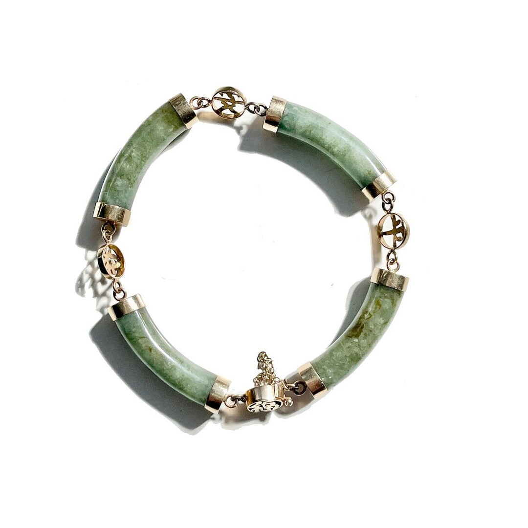 1950s Jade Bangle 14k Gold Vintage Solid Gold Estate - Etsy