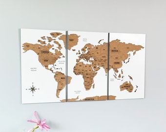 Wooden World Map for Wall Art Push Pin Travel Map With Pins Cork World ...