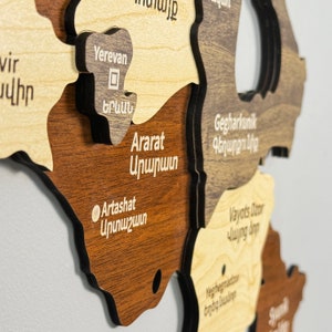 Wooden Armenia Map Wall Art With Pins Yerevan Travel Souvenir 3D Home ...