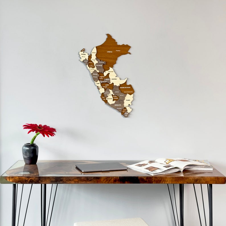 Wooden Peru Map Wall Art With Pins Lima Travel Souvenir 3D Home Office ...