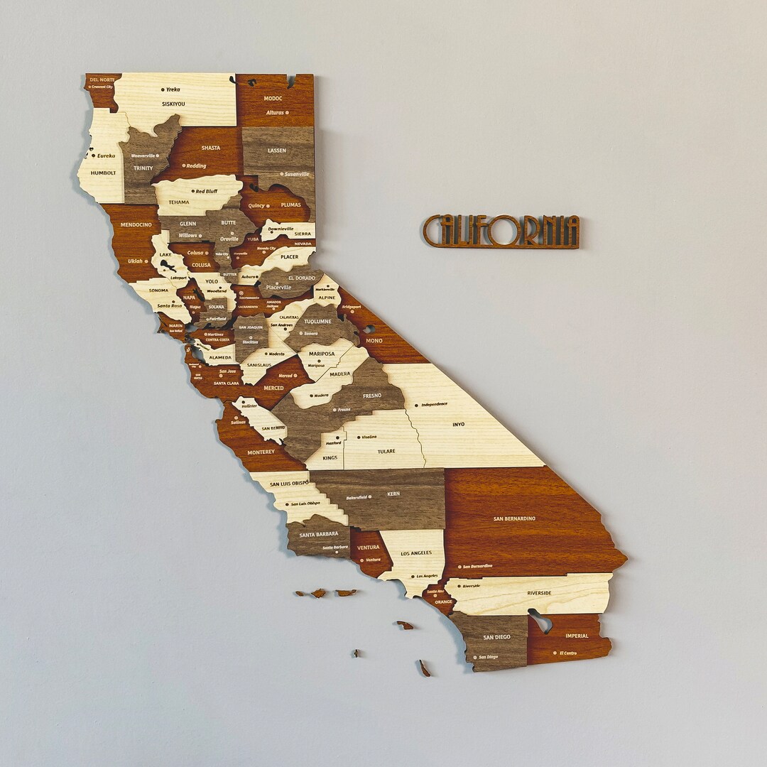 Wooden California Map Wall Art With Pins San Francisco Travel Souvenir ...