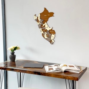 Wooden Peru Map Wall Art With Pins Lima Travel Souvenir 3D Home Office ...