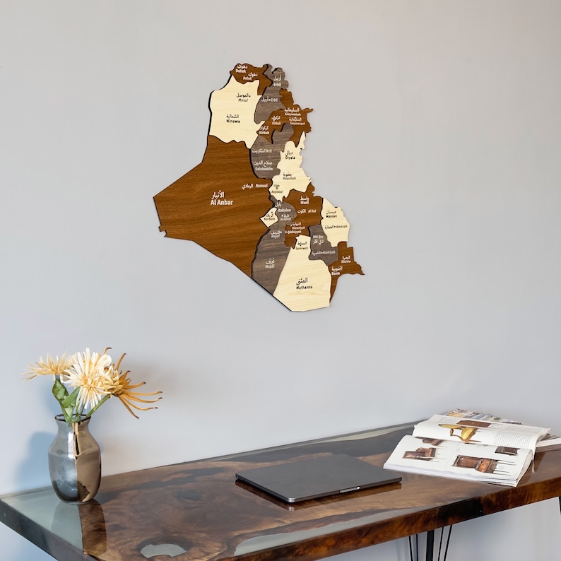 Wooden Iraq Map Wall Art Baghdad Push Pin Travel Souvenir 3D Home ...