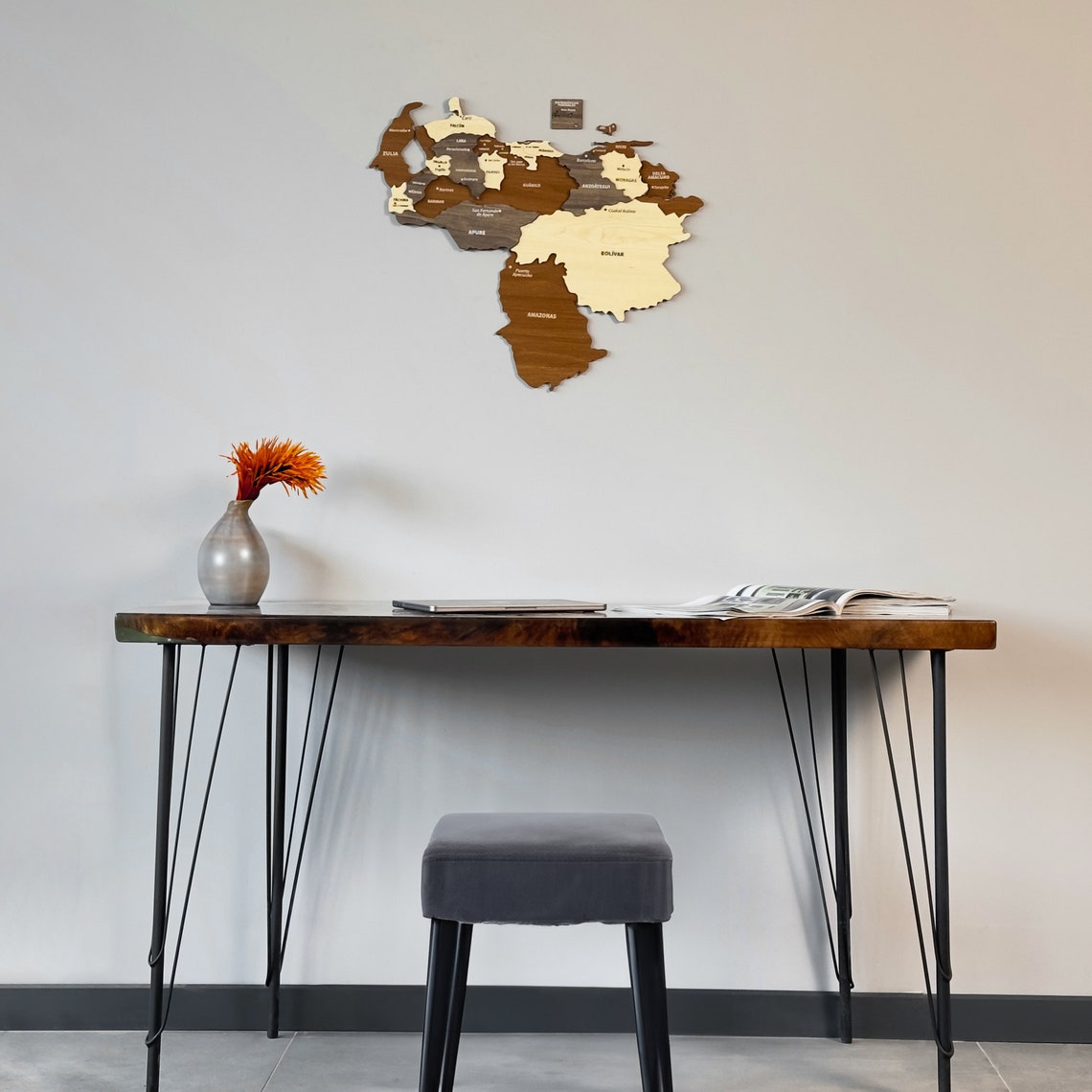 Wooden Venezuela Map Wall Art With Pins Caracas Travel Souvenir 3D Home ...