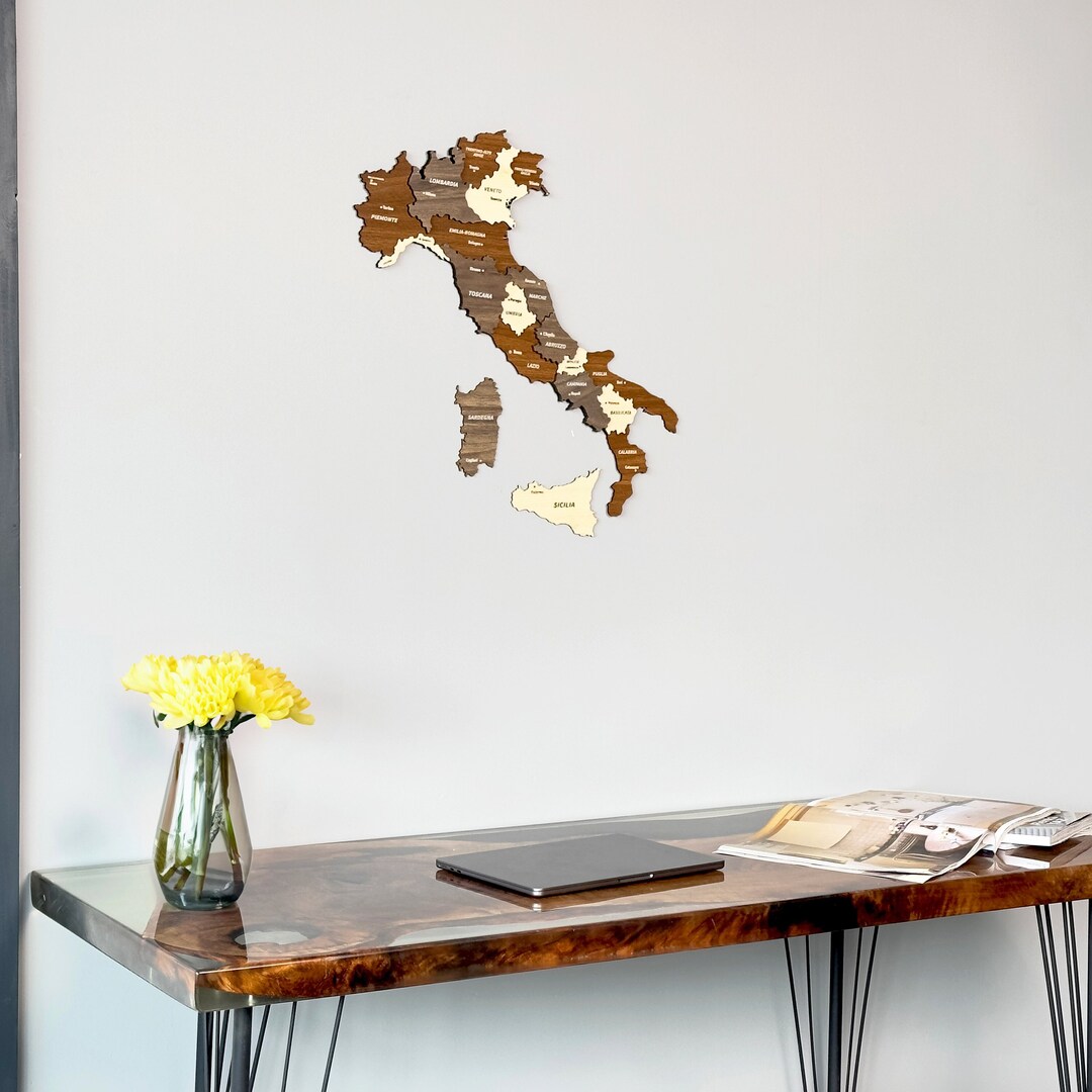 Wooden Italy Map Wall Art With Pins Rome Travel Souvenir 3D Home Office ...