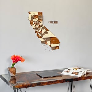 Wooden California Map Wall Art With Pins San Francisco Travel Souvenir ...
