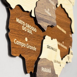 Wooden Brazil Map Wall Art With Pins Sao Paulo Travel Souvenir 3D Home ...