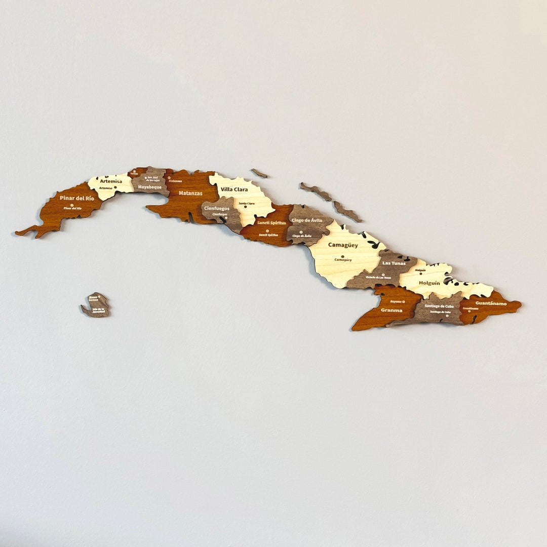 Wooden Cuba Map Wall Art With Pins Havana Travel Souvenir 3D Home ...