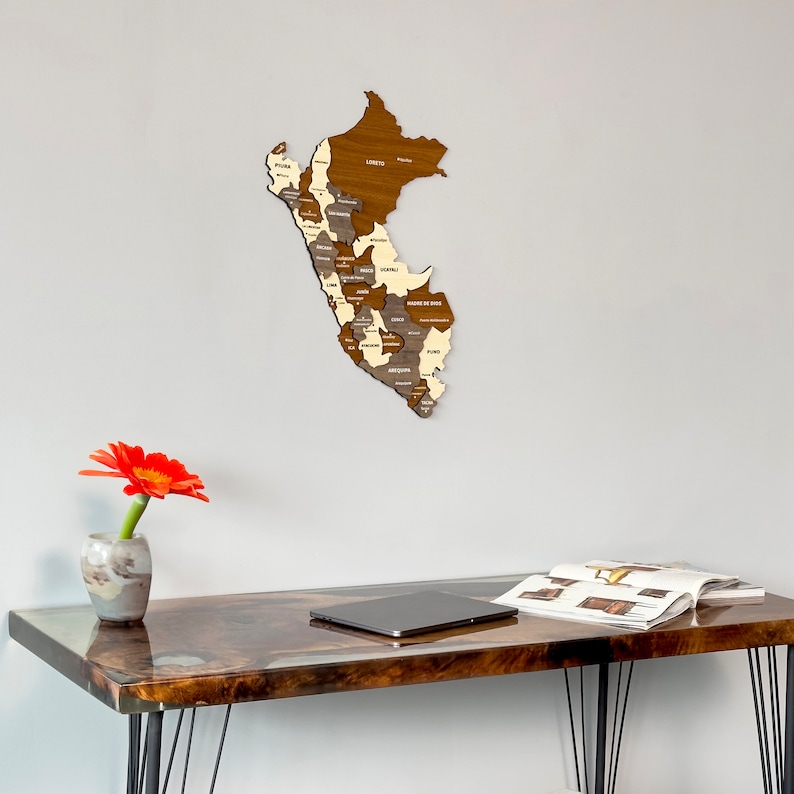 Wooden Peru Map Wall Art With Pins Lima Travel Souvenir 3D Home Office ...