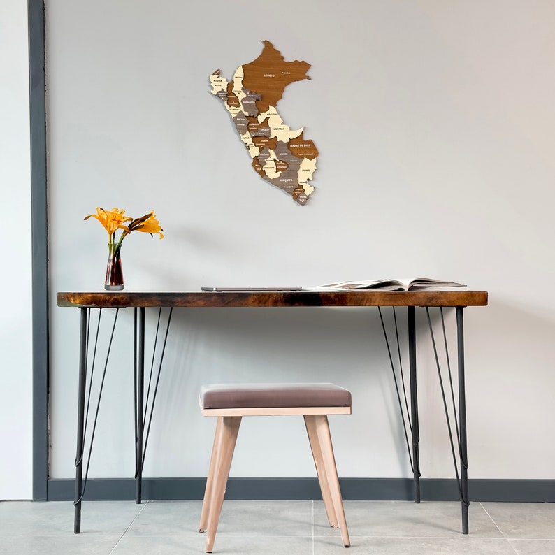 Wooden Peru Map Wall Art With Pins Lima Travel Souvenir 3D Home Office ...