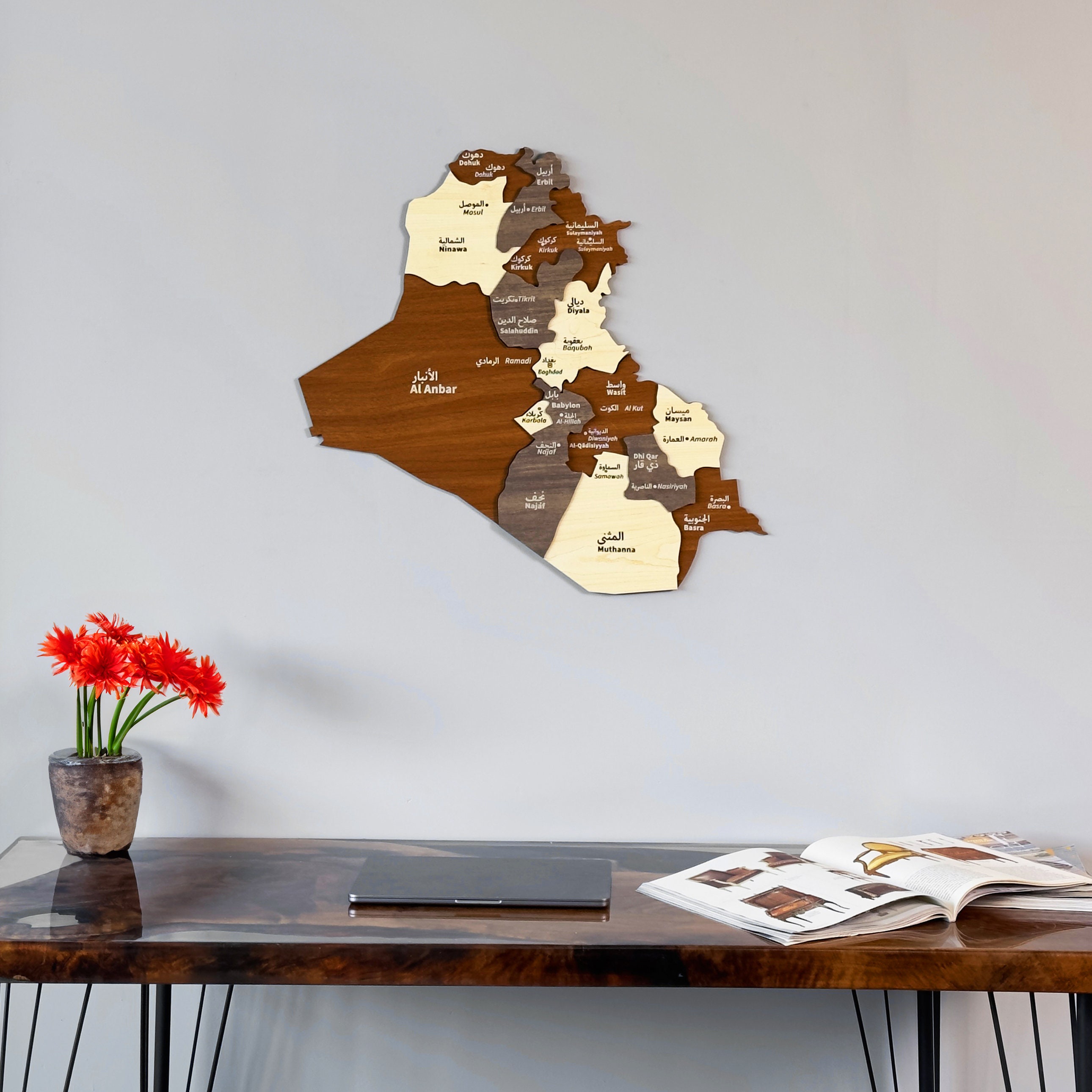 Wooden Iraq Map Wall Art Baghdad Push Pin Travel Souvenir 3D Home ...