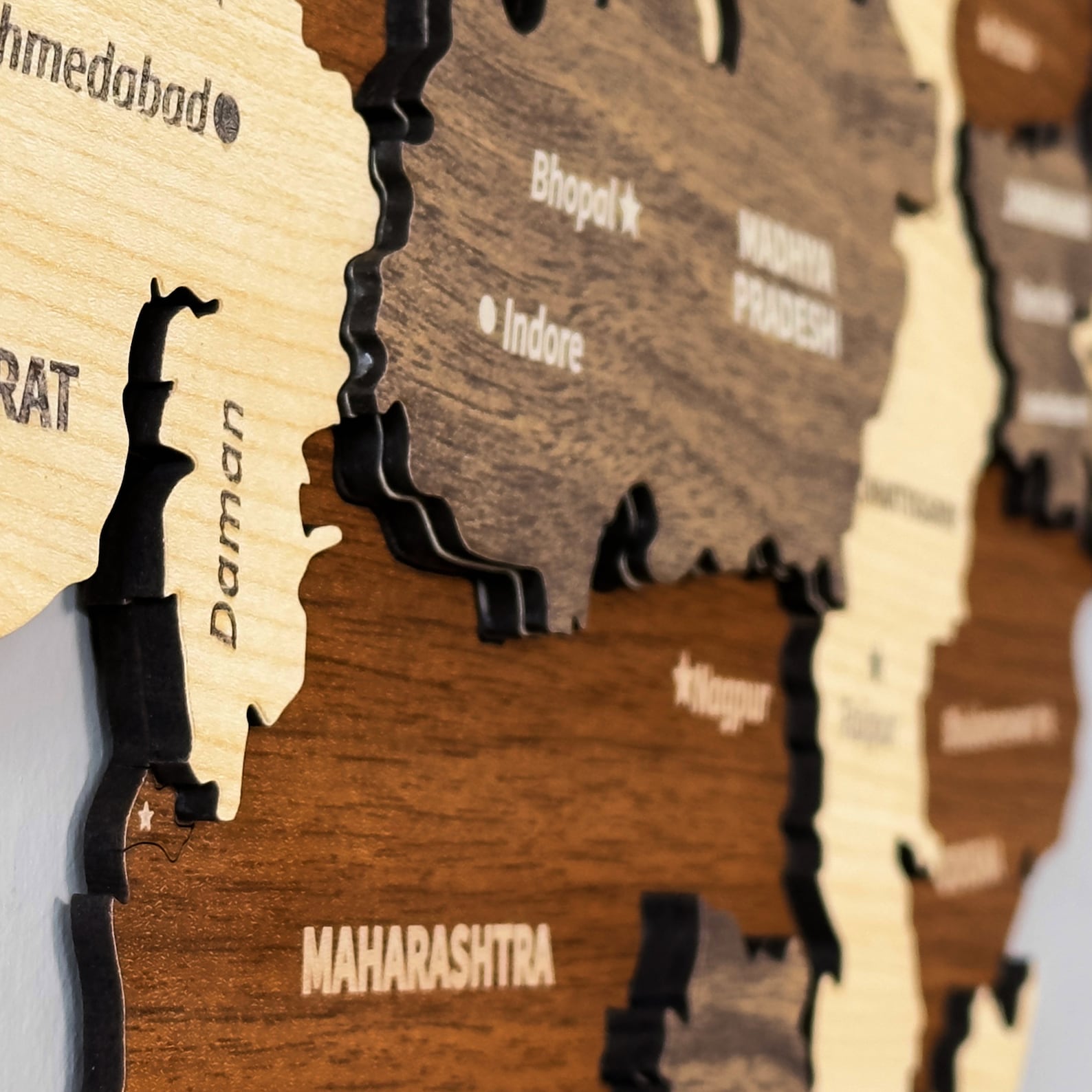 Wooden India Map Wall Art With Pins New Delhi Travel Souvenir 3D Home ...