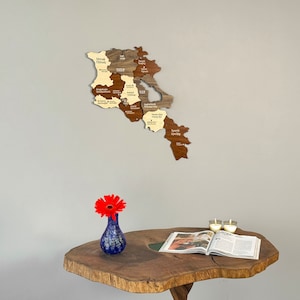 Wooden Armenia Map Wall Art With Pins Yerevan Travel Souvenir 3D Home ...