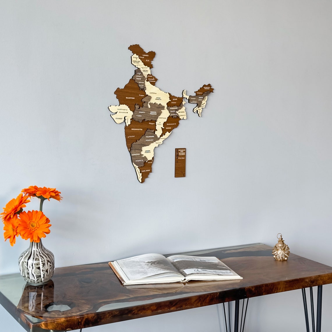 Wooden India Map Wall Art With Pins New Delhi Travel Souvenir 3D Home ...