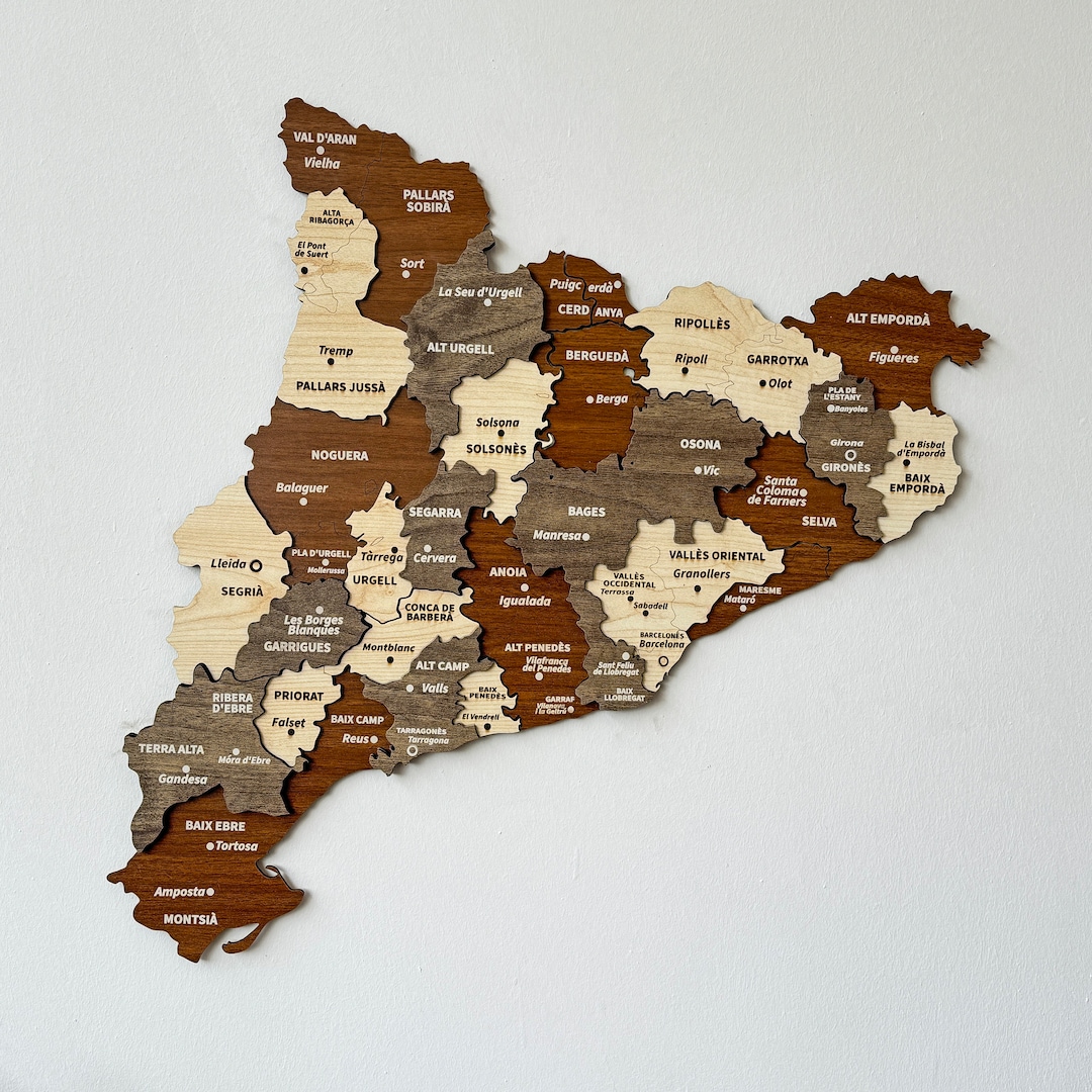 Wooden Catalonia Map Wall Art With Pins Barcelona Travel Souvenir 3D ...