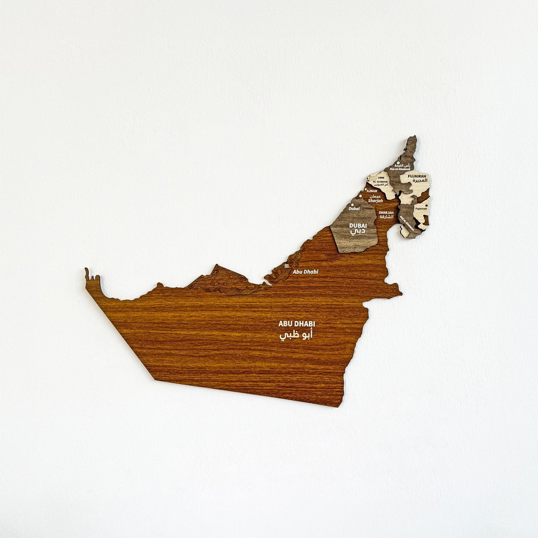Wooden United Arab Emirates Map Wall Art With Dubai Travel Souvenir 3D ...
