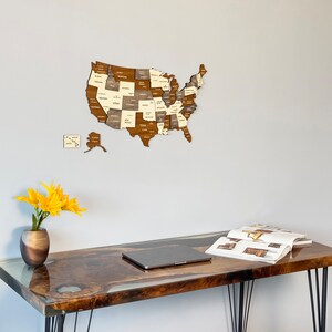 Wooden United States Map Wall Art With Pins USA Travel Souvenir 3D Home ...