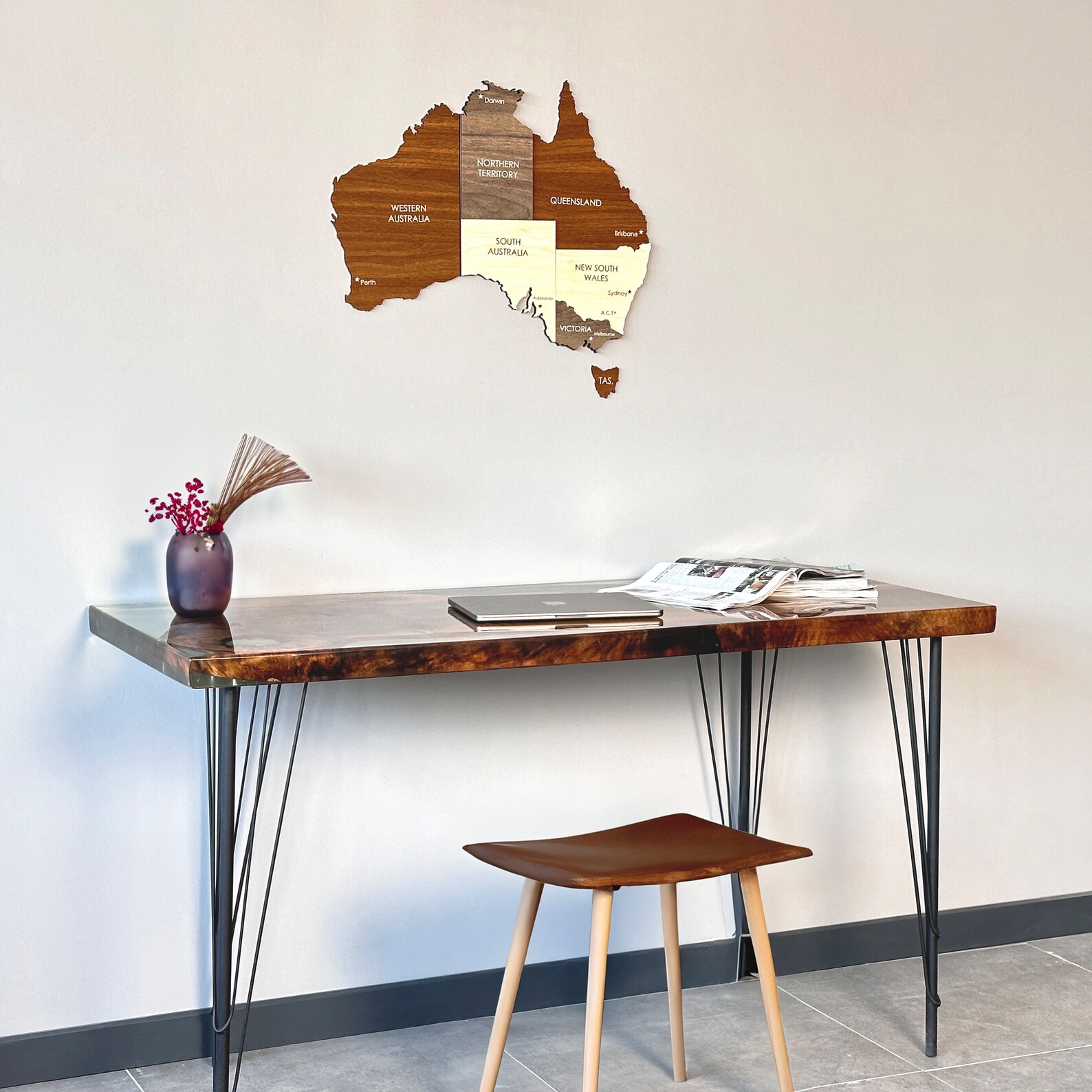 Wooden Australia Map Wall Art With Pins Sydney Travel Souvenir 3D Home ...