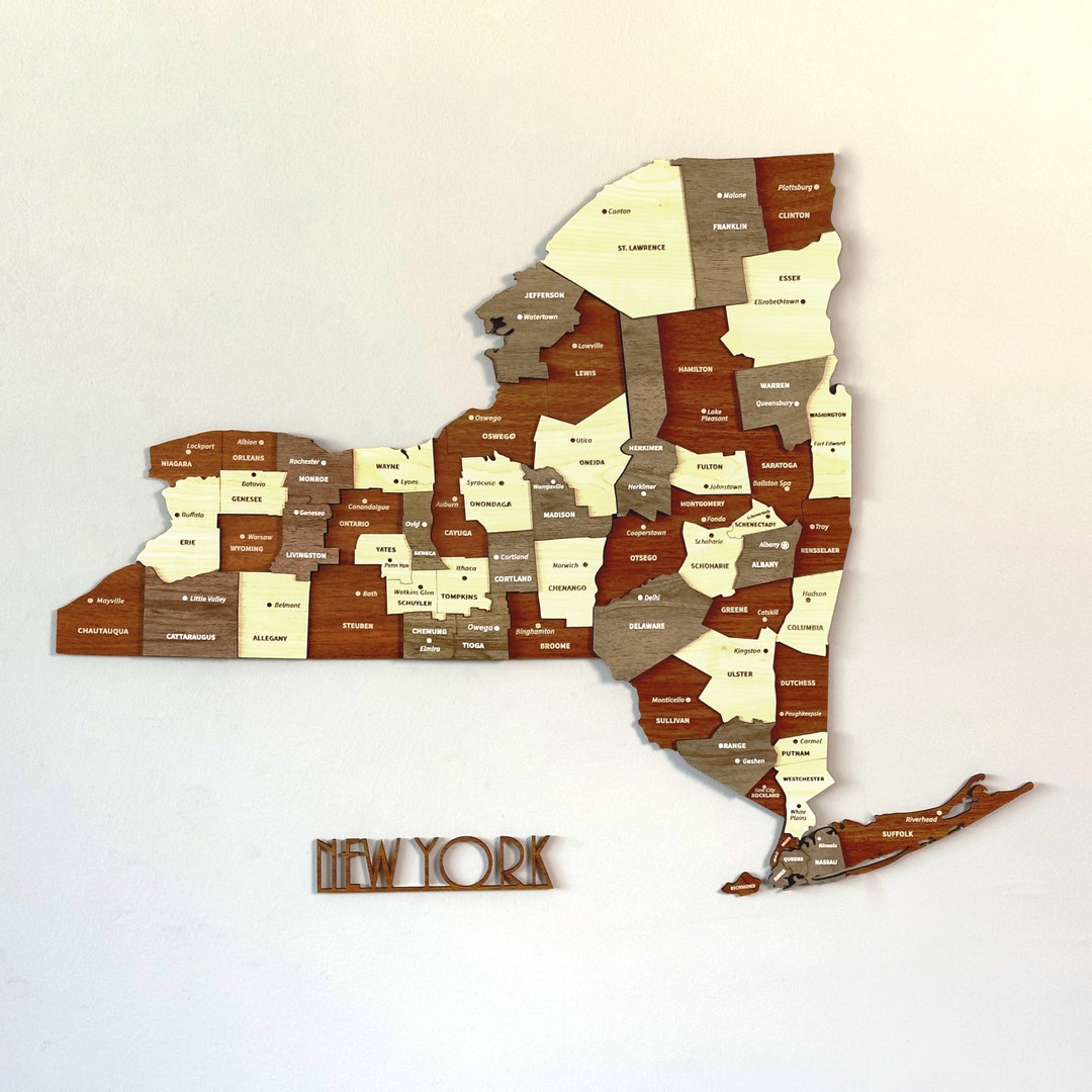 Wooden New York Map Wall Art With Pins Manhattan Travel Souvenir 3D ...
