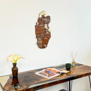 Wooden Qatar Map Wall Art With Pins Doha Travel Souvenir 3D Home Office ...