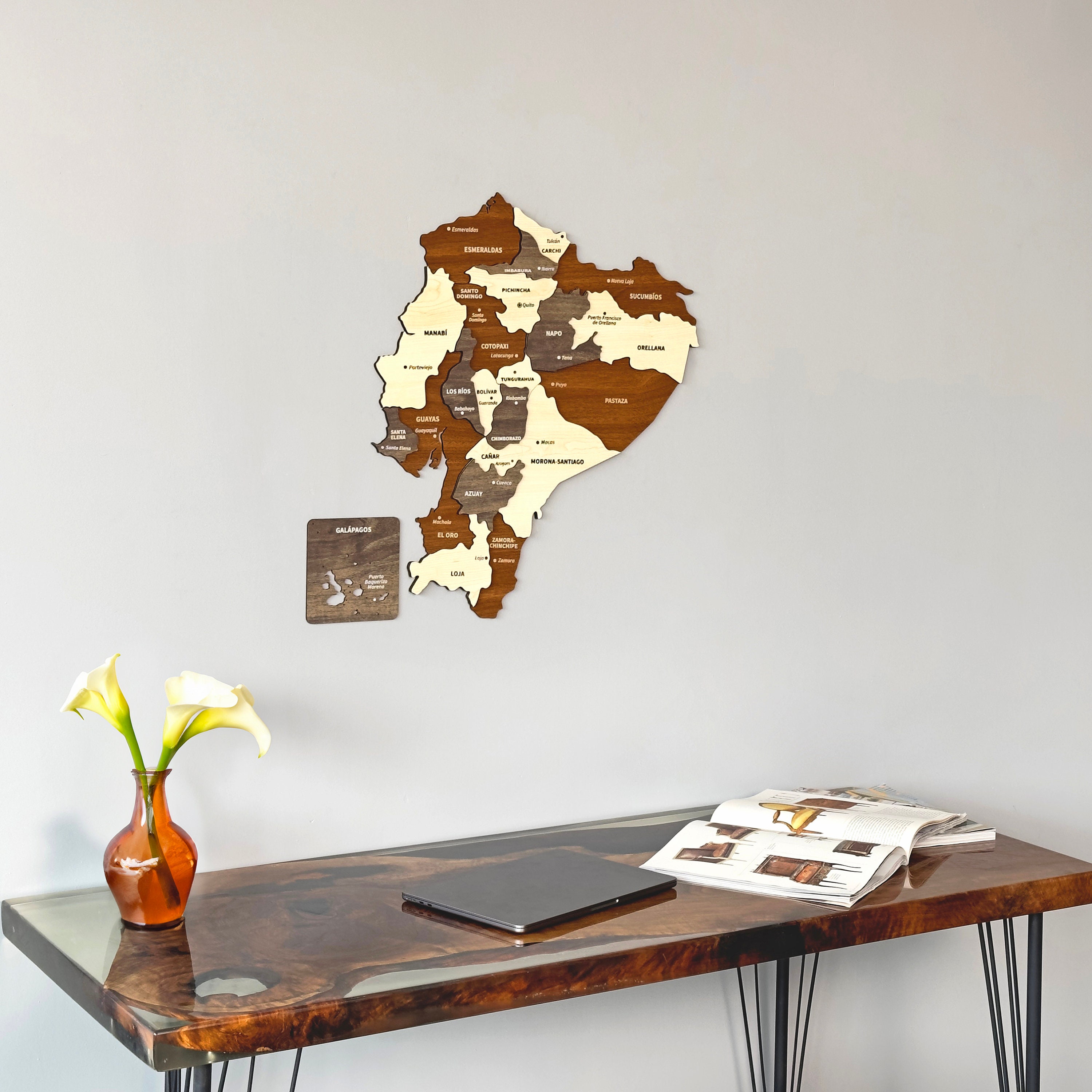 Wooden Ecuador Map Wall Art With Pins Quito Travel Souvenir 3D Home ...